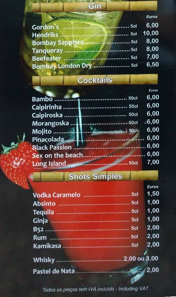 Menu at Bambu pub & bar, Lisbon