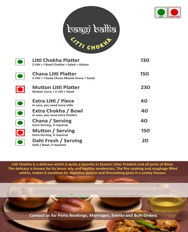 Menu at Baagi Ballia Litti Chokha, Dehradun