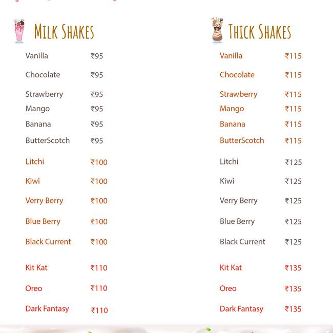 Menu of Ice Loop, Nizampet, Hyderabad