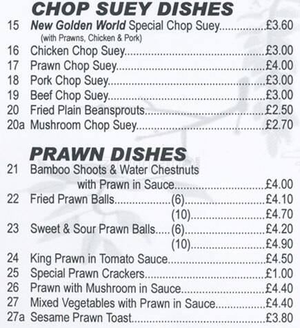 Menu at New Golden World fast food, Enfield, 7 Green St