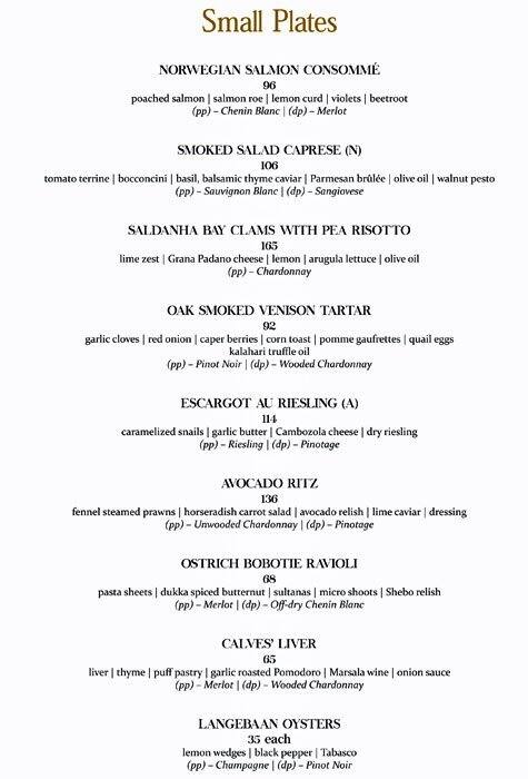 Menu at Aurelia's Restaurant, Kempton Park