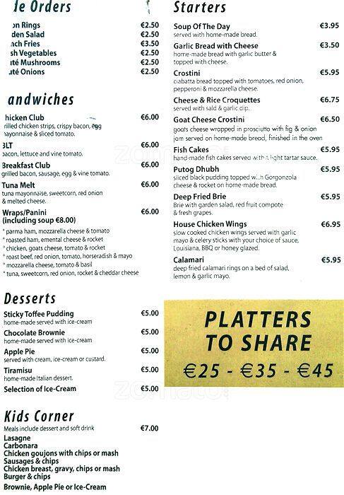 Menu at The Laurels pub & bar, Dublin, 186 Whitehall Road