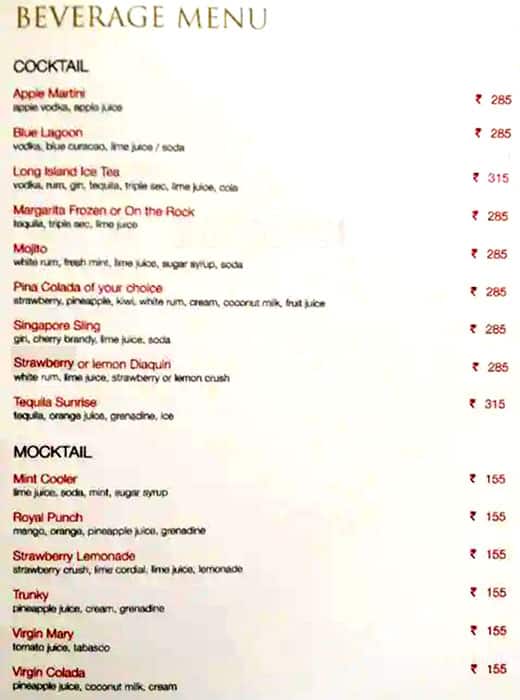 Menu of Casa Lisboa - Royal Goan Beach Club, Cavelossim, Goa