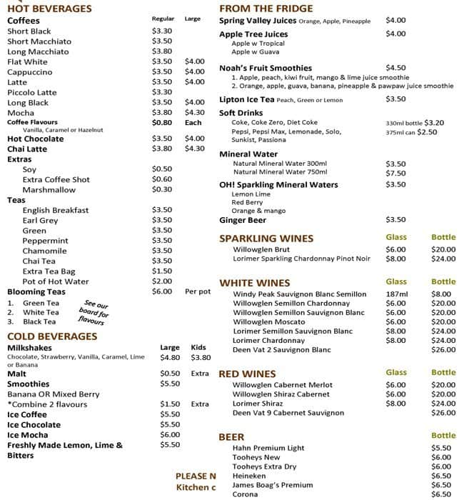 Menu at Parramatta Park Cafe, Parramatta, Byrnes Avenue