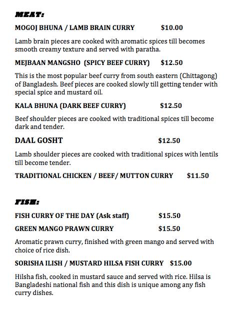 Menu at Rizq - Bangladeshi Cuisine restaurant, Footscray