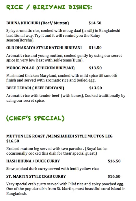 Menu at Rizq - Bangladeshi Cuisine restaurant, Footscray