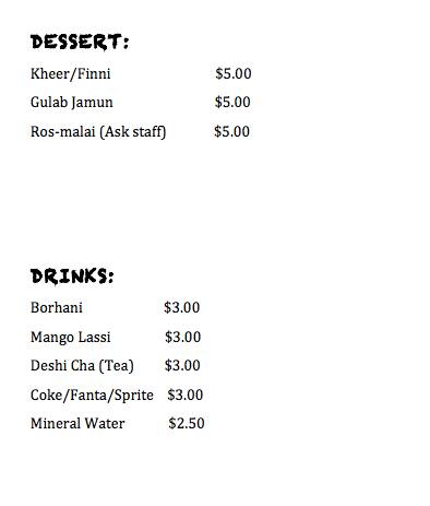 Menu at Rizq - Bangladeshi Cuisine restaurant, Footscray