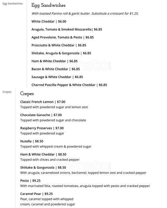 Menu at The Essential Baking Company cafe, Seattle, N 34th St