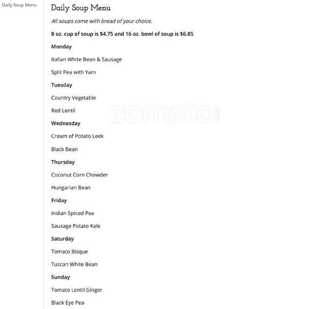 Menu at The Essential Baking Company cafe, Seattle, N 34th St