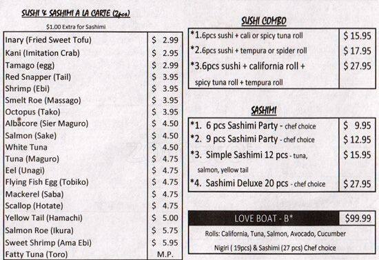 Menu at Umai Bento restaurant, Spanaway