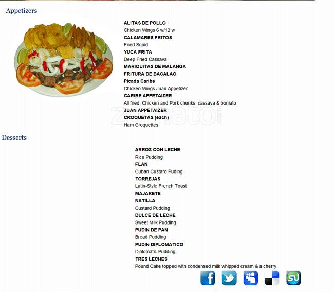 Menu at Caribe Cafe Restaura, Miami, W Flagler St