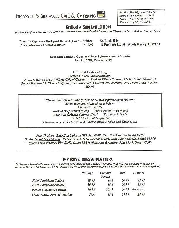 Menu at Pimanyoli's BBQ, Baton Rouge