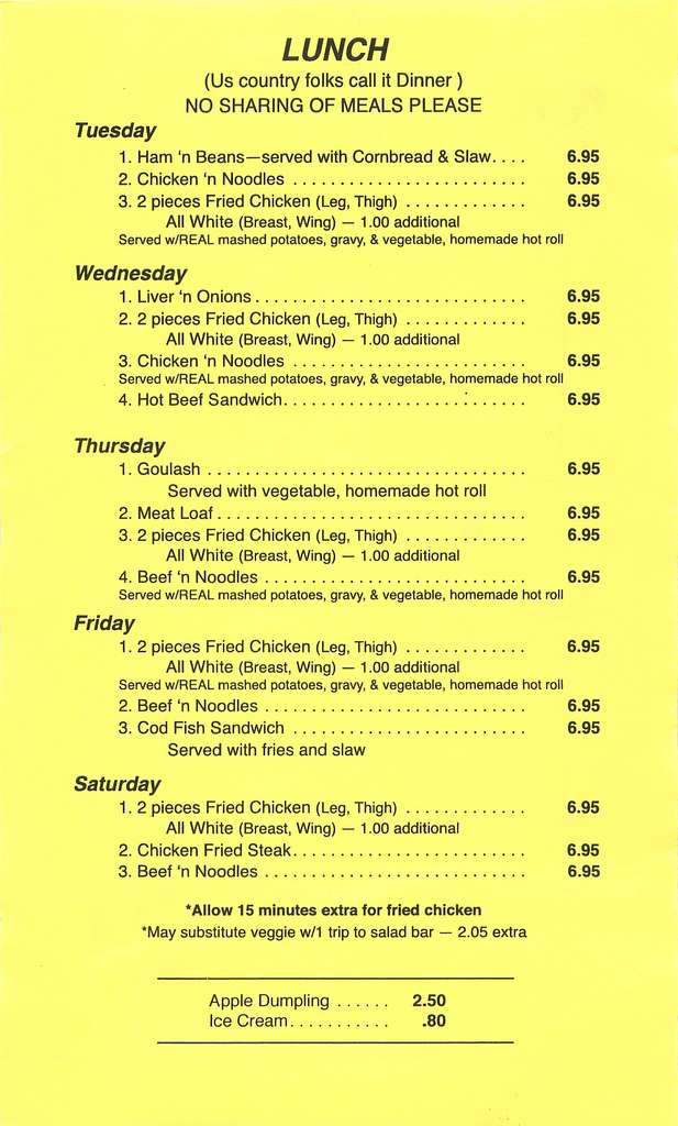 Menu at Apple Dumpling restaurant, Urbana