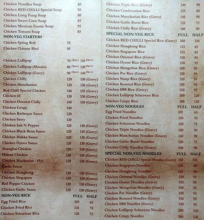 Menu at Red Chilli, Mumbai, Shop 5