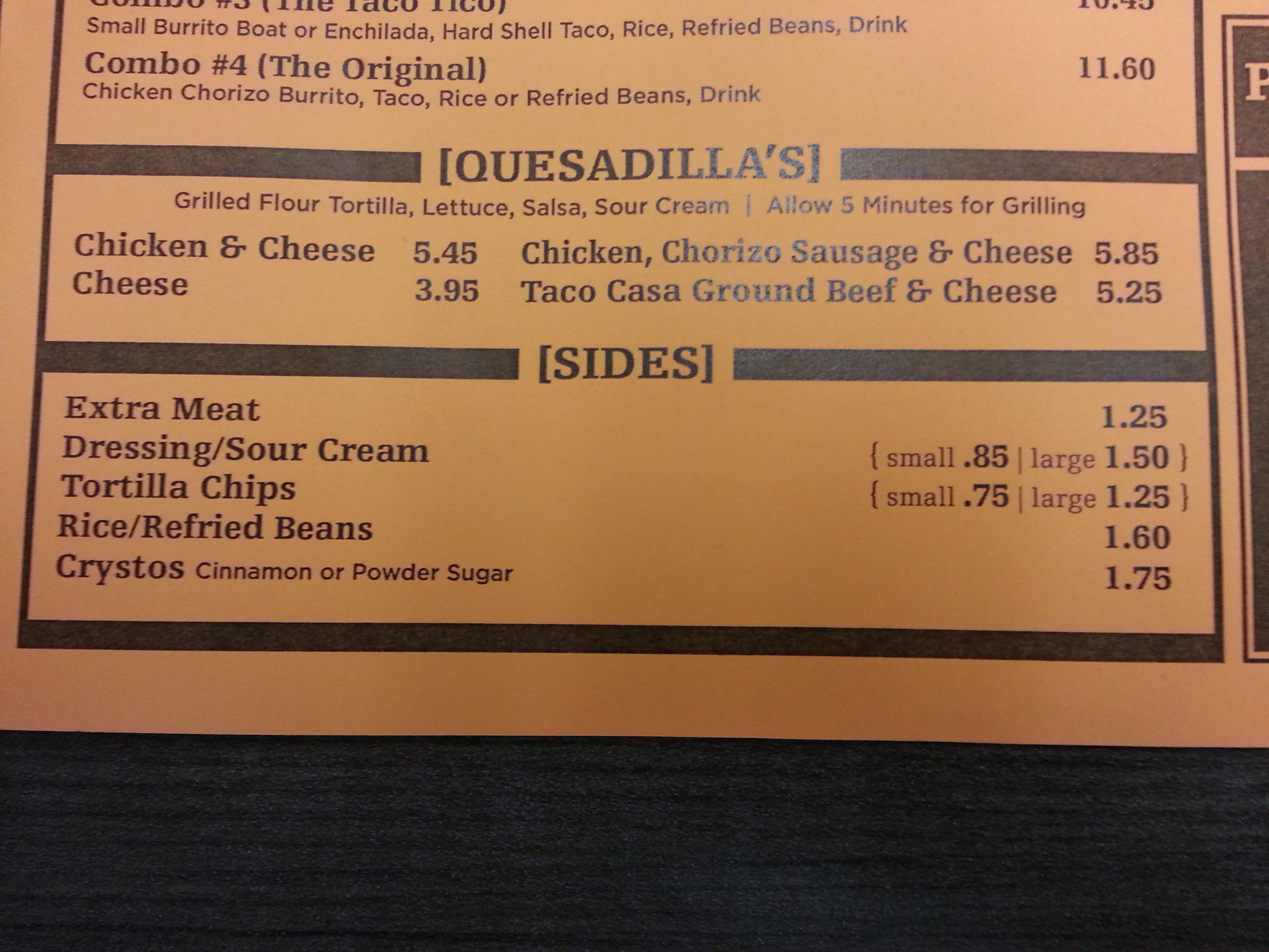 Menu at Taco Casa restaurant, Norwood, Smith Rd