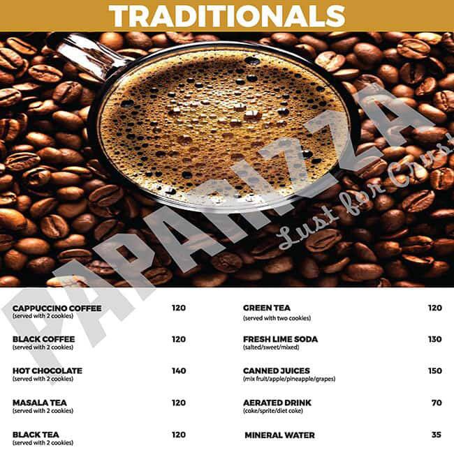 Menu at Paparizza, New Delhi