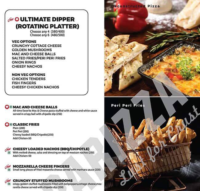 Menu at Paparizza, New Delhi