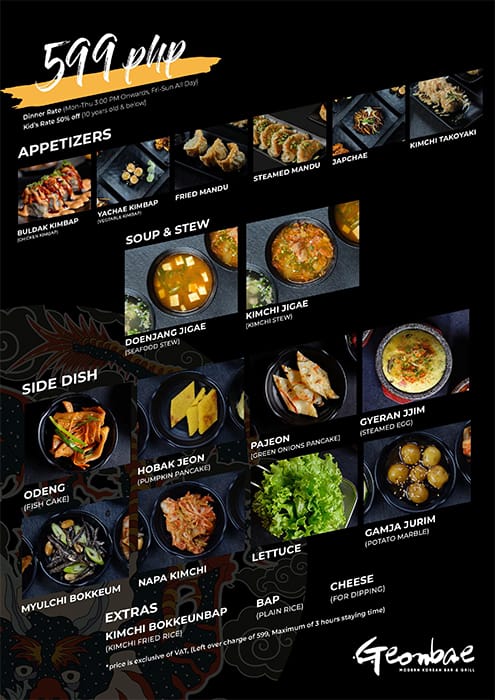 Menu at Geonbae Modern Korean Bar and Grill, Quezon City, 115 Sct. Delgado