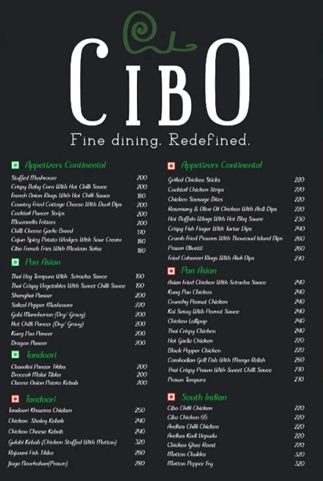 Menu at Cibo Express, Salem