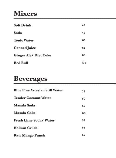 Menu of Bob's Bar, Kalyan Nagar, Bangalore
