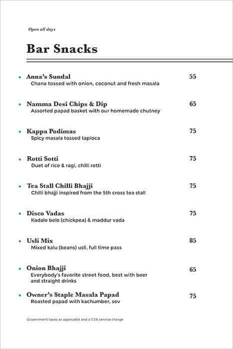 Menu of Bob's Bar, Koramangala 7th Block, Bangalore