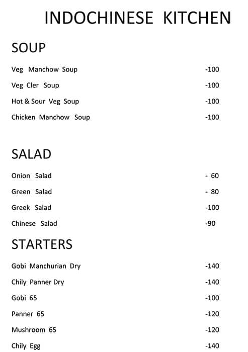 Menu at Indo-Chinese Kitchen, Chennai