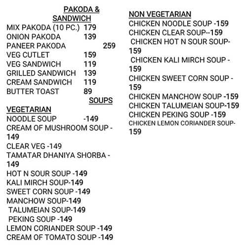 Menu of Moti Mahal Delux, Raebareli Locality, Raebareli