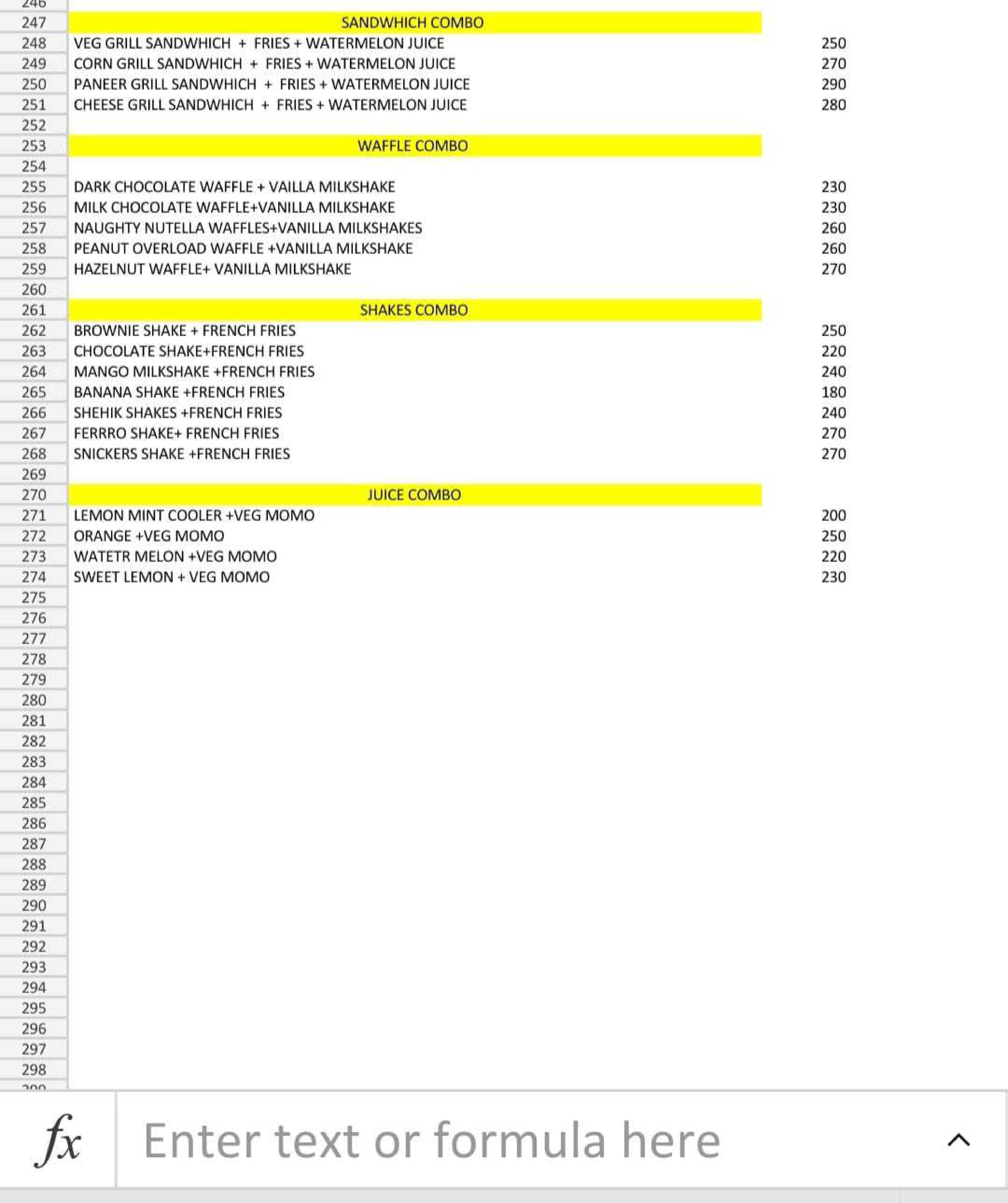 Menu of Fuel Juice & Pasta Bar, Maduravoyal, Chennai