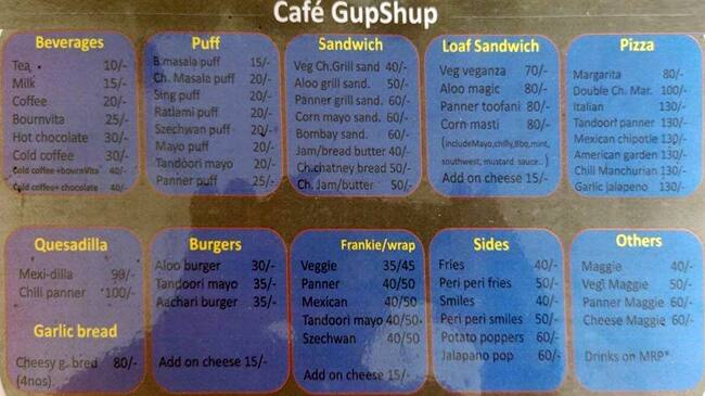 Menu of Cafe Gupshup, Yakutpura, Vadodara