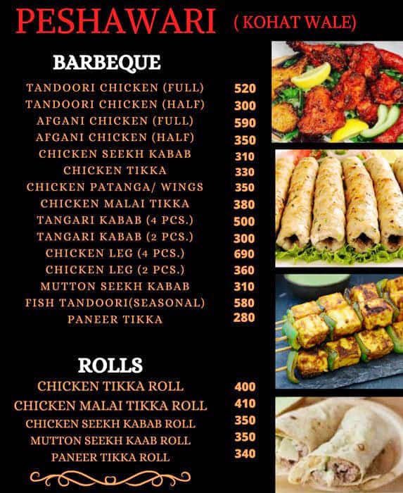Menu of Peshawari Kohat Wale, Pitampura, New Delhi