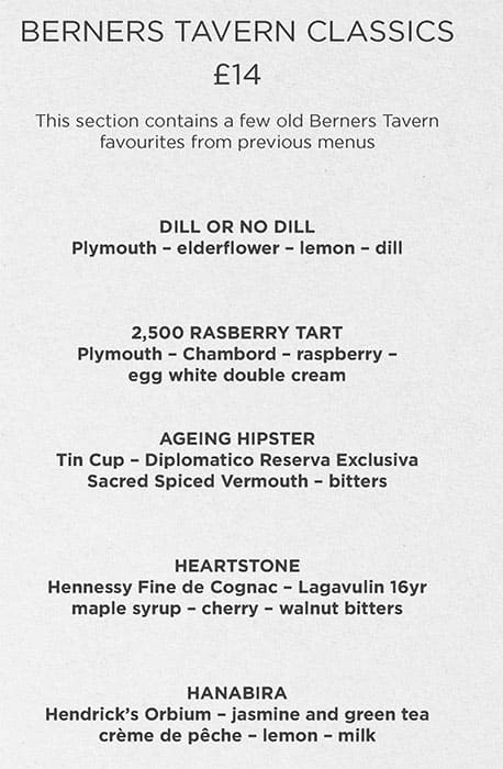 Menu at Berners Tavern pub & bar, London, 10 Berners St