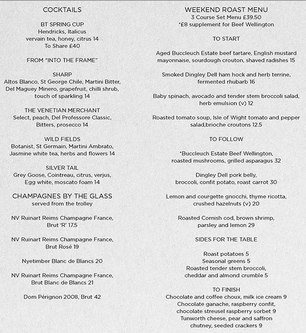 Menu at Berners Tavern pub & bar, London, 10 Berners St