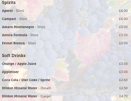 Menu at Verdi - Italian Kitchen at the Royal Albert Hall restaurant, London