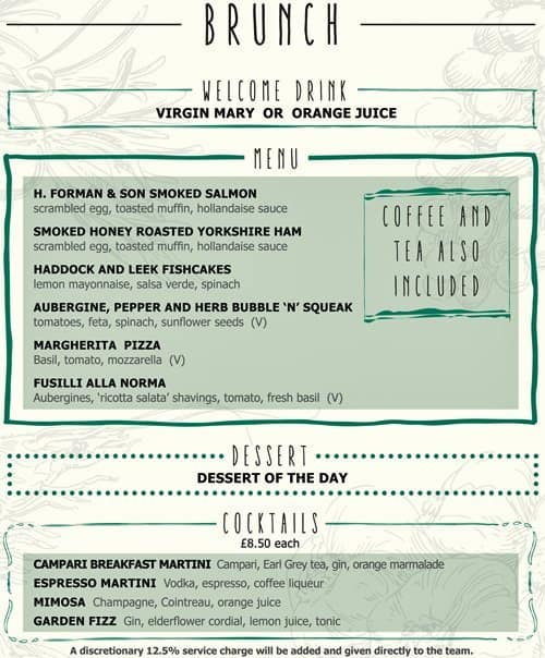 Menu at Verdi - Italian Kitchen at the Royal Albert Hall restaurant, London