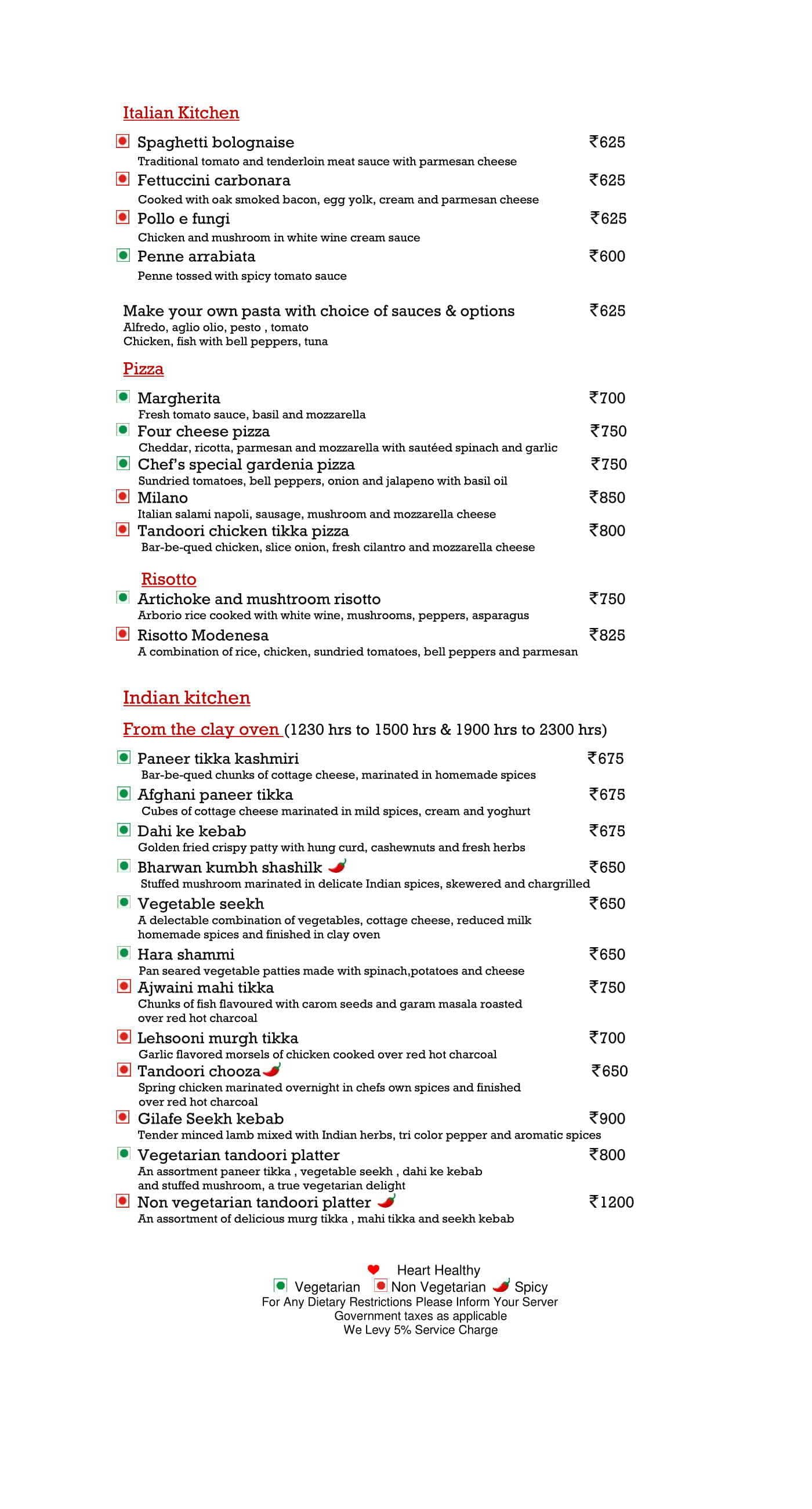 Menu at Cross Avenue - Radisson Blu, Greater Noida