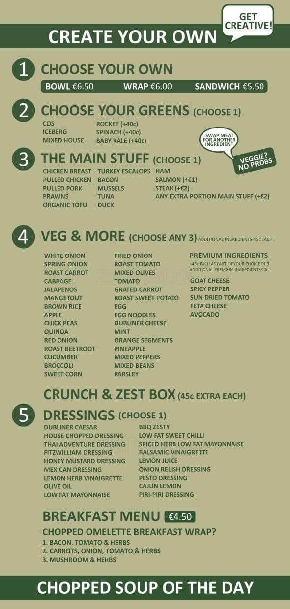 Menu at Chopped pub & bar, Dublin, 148 Baggot Street Lower