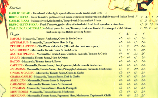 Zi Teresa Pizza & Pasta House Menu - Urbanspoon/Zomato