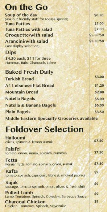 Menu at A1 Bakery, Coburg