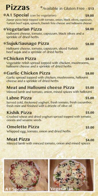 Menu at A1 Bakery, Coburg