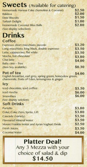 Menu at A1 Bakery, Coburg