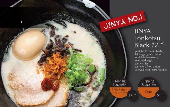 Menu au JINYA Ramen Bar, Vancouver, 270 Robson Street