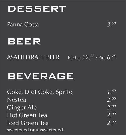 Menu au JINYA Ramen Bar, Vancouver, 270 Robson Street