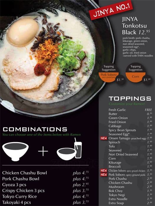 Menu au JINYA Ramen Bar, Vancouver, 270 Robson Street