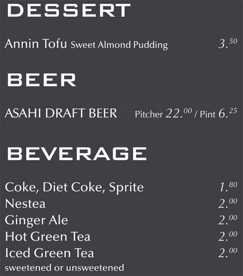 Menu au JINYA Ramen Bar, Vancouver, 270 Robson Street