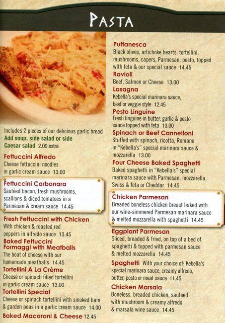 Menu at Kebella's Pizza & Pasta pizzeria, Edmonds