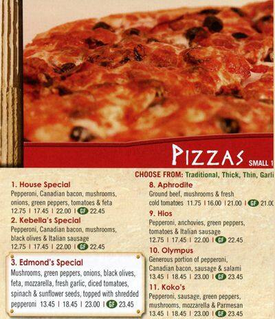 Menu at Kebella's Pizza & Pasta pizzeria, Edmonds