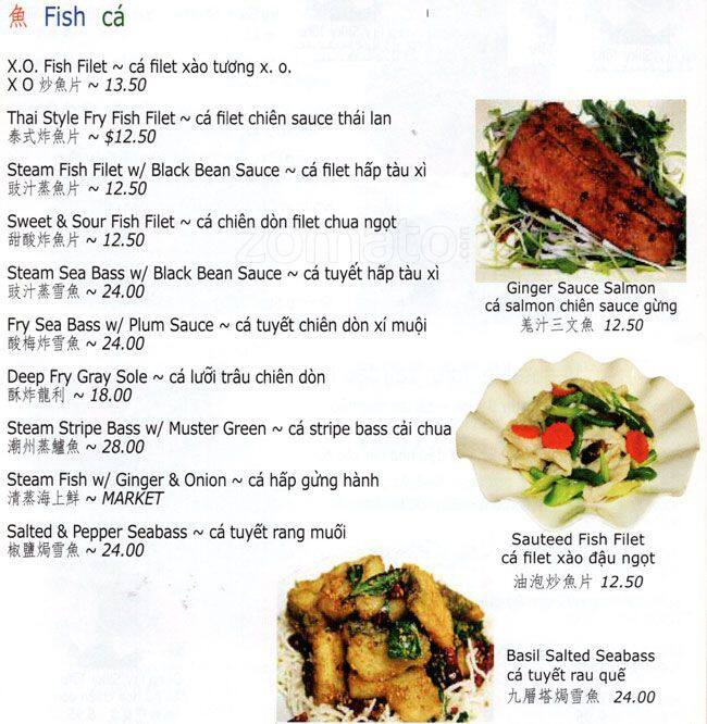 Menu at Phu Lam Chinese Restaurant, San Jose