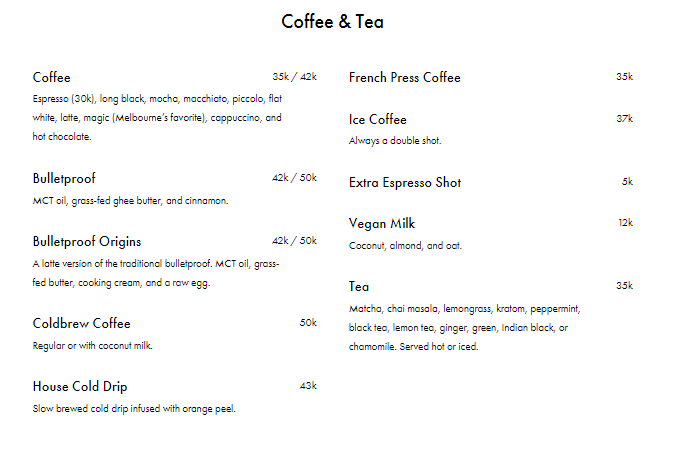 Menu at The Loft restaurant, Mengwi