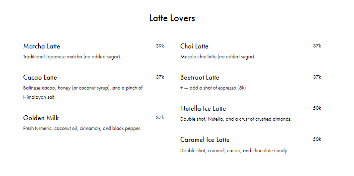 Menu at The Loft restaurant, Mengwi