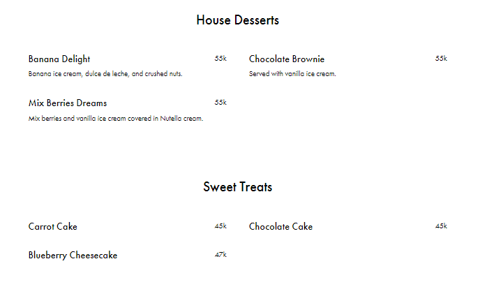 Menu at The Loft restaurant, Mengwi